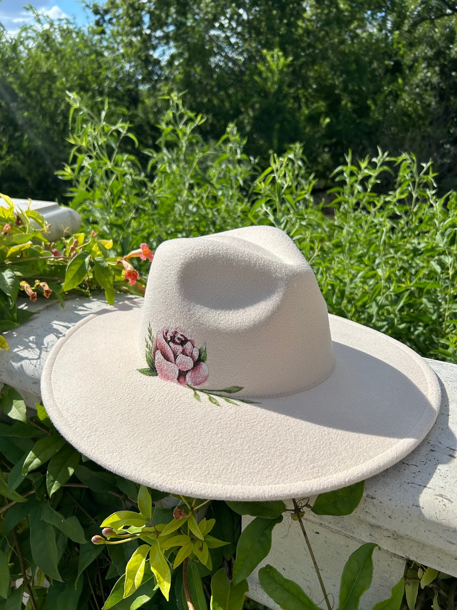 Flower Fedora Hat, Bridal Hat, Wide Brim Fedora, Western Hat, Hand ...