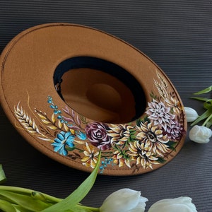Custom Fedora Hat, Wide Brim Fedora, Western Hat, Hand-painted Flowers, Bridal Party Gift ...
