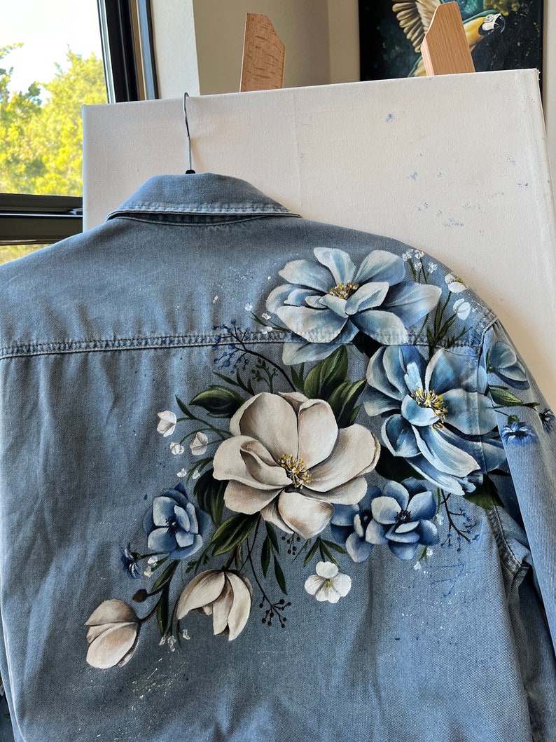 Custom Jacket With Flowers, Womens Jackets, Personalized Gift, Blue ...