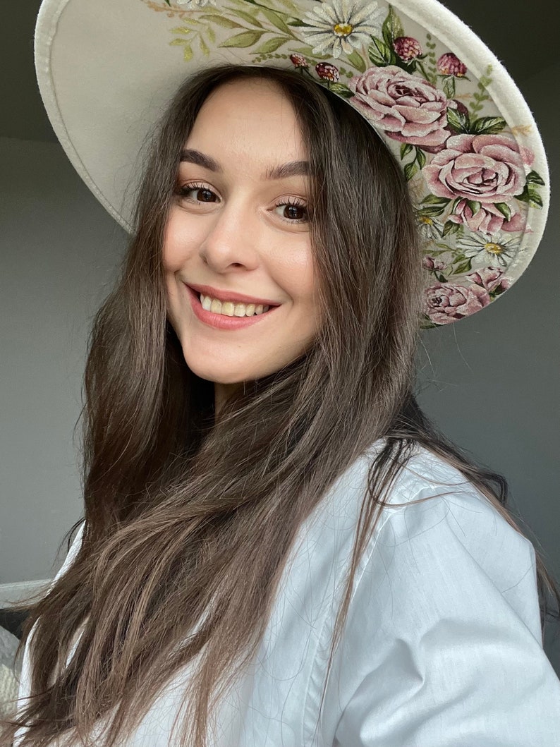 Flower Fedora Hat, Bridal Hat, Wide Brim Fedora, Western Hat, Hand ...