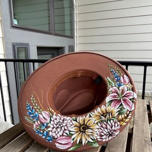 Custom Fedora Hat, Wide Brim Fedora, Western Hat, Hand-painted Flowers, Bridal Party Gift ...