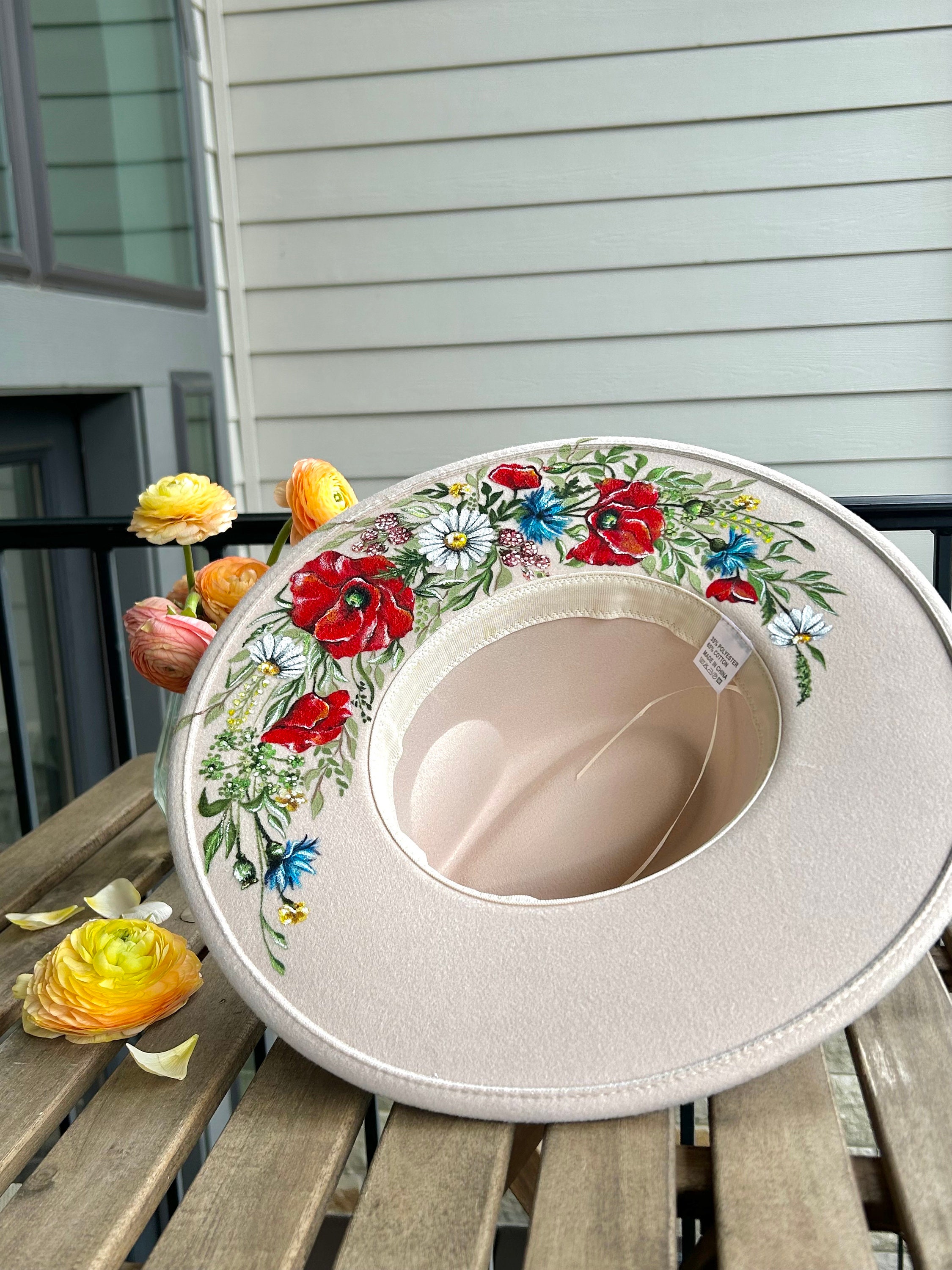 Flower Fedora Hat, Bridal Hat, Wide Brim Fedora, Western Hat, Hand ...