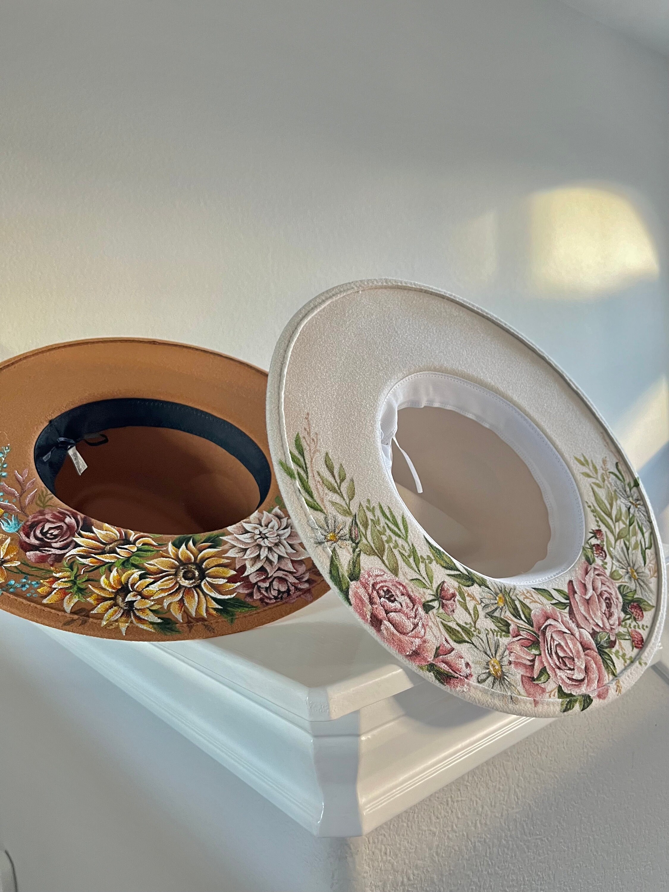 Custom Fedora Hat, Wide Brim Fedora, Western Hat, Hand-painted Flowers ...