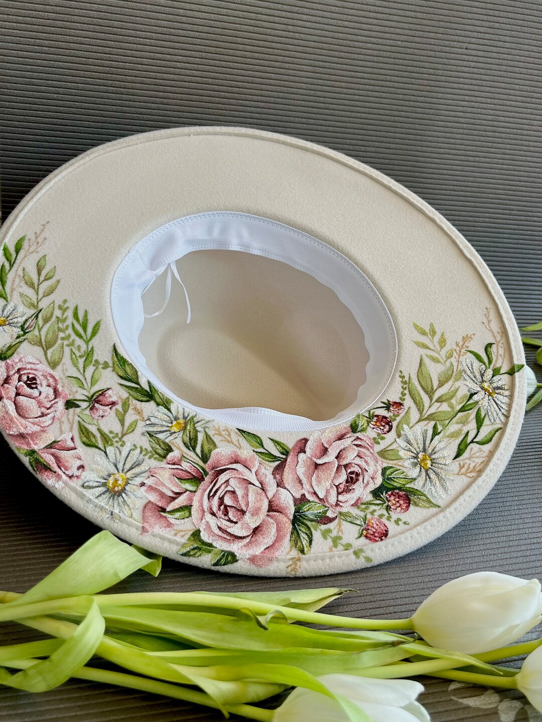 Flower Fedora Hat, Bridal Hat, Wide Brim Fedora, Western Hat, Hand ...