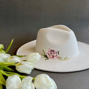 Flower Fedora Hat, Bridal Hat, Wide Brim Fedora, Western Hat, Hand ...