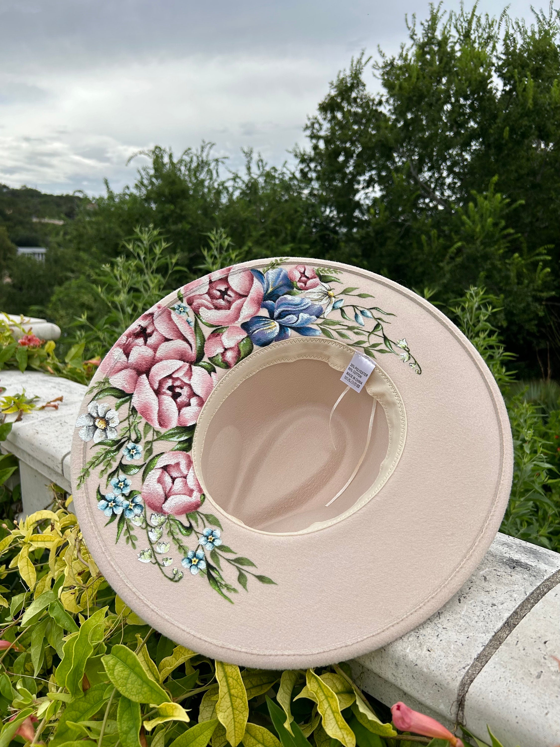 Flower Fedora Hat, Bridal Hat, Wide Brim Fedora, Western Hat, Hand ...