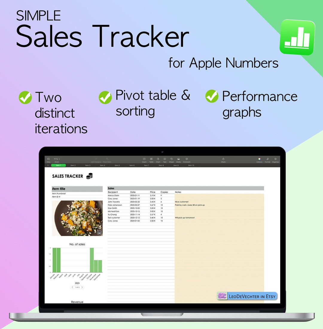 Simple Sales Tracker Spreadsheet | Apple Numbers | Euro, British Pound ...