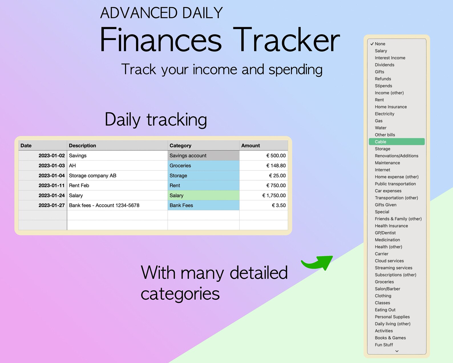 Advanced Daily Finances Tracker Spreadsheet | Apple Numbers | Euro ...