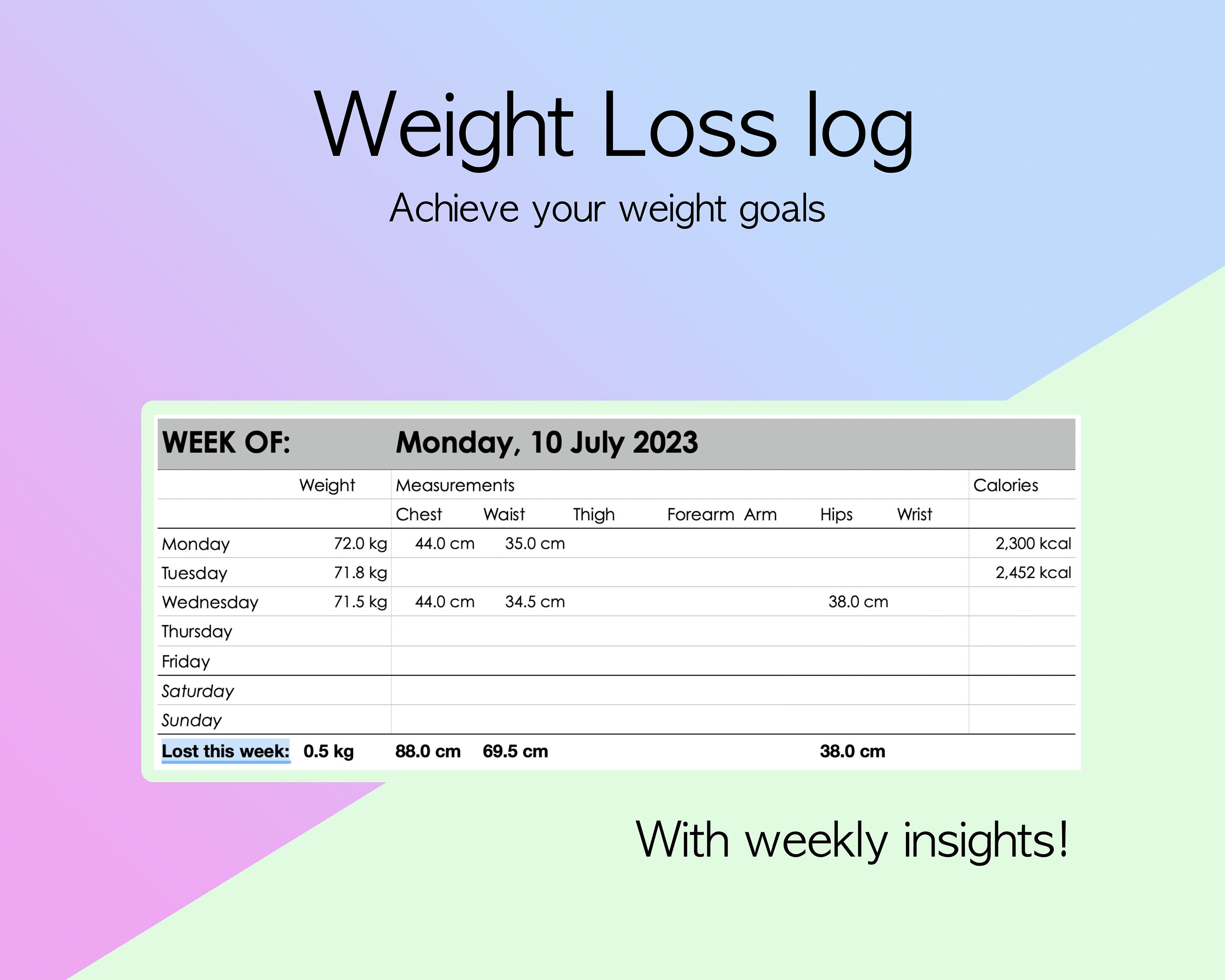 Weight Loss Log Spreadsheet | Apple Numbers | Daily, Weekly Weight ...