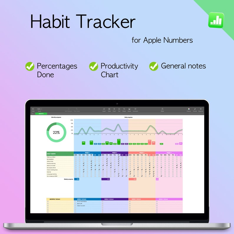 Habit Tracker Spreadsheet Apple Numbers Daily Weekly - Etsy