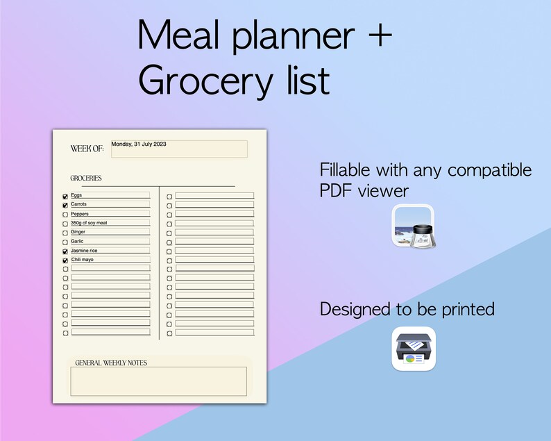 Weekly Meal Planner With Grocery List | Printable PDF for Goodnotes ...