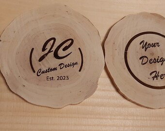 Custom Monogram Engraved Live Edge Wood Coaster Set - Etsy
