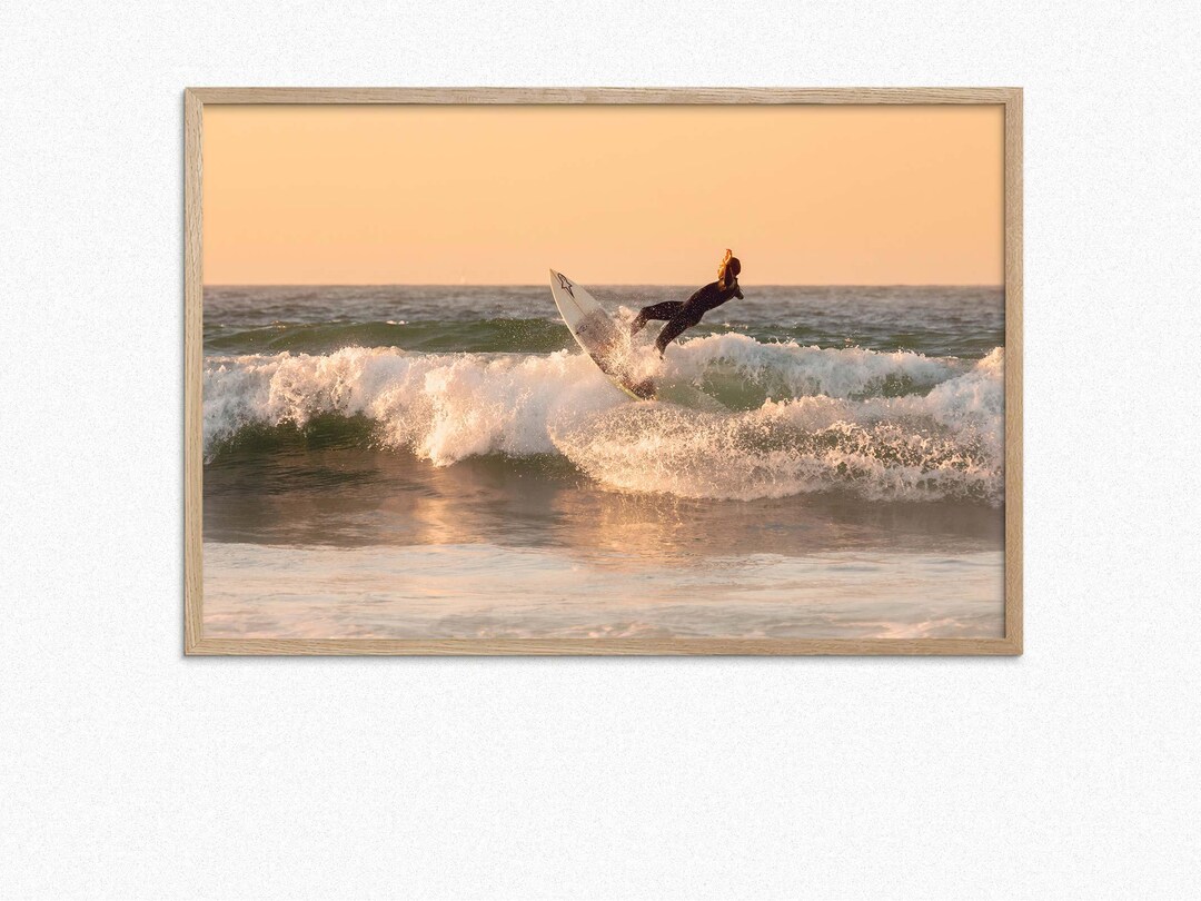 Framed Print Surf Wall Art Photography, Surfing Sunset Home Decor ...