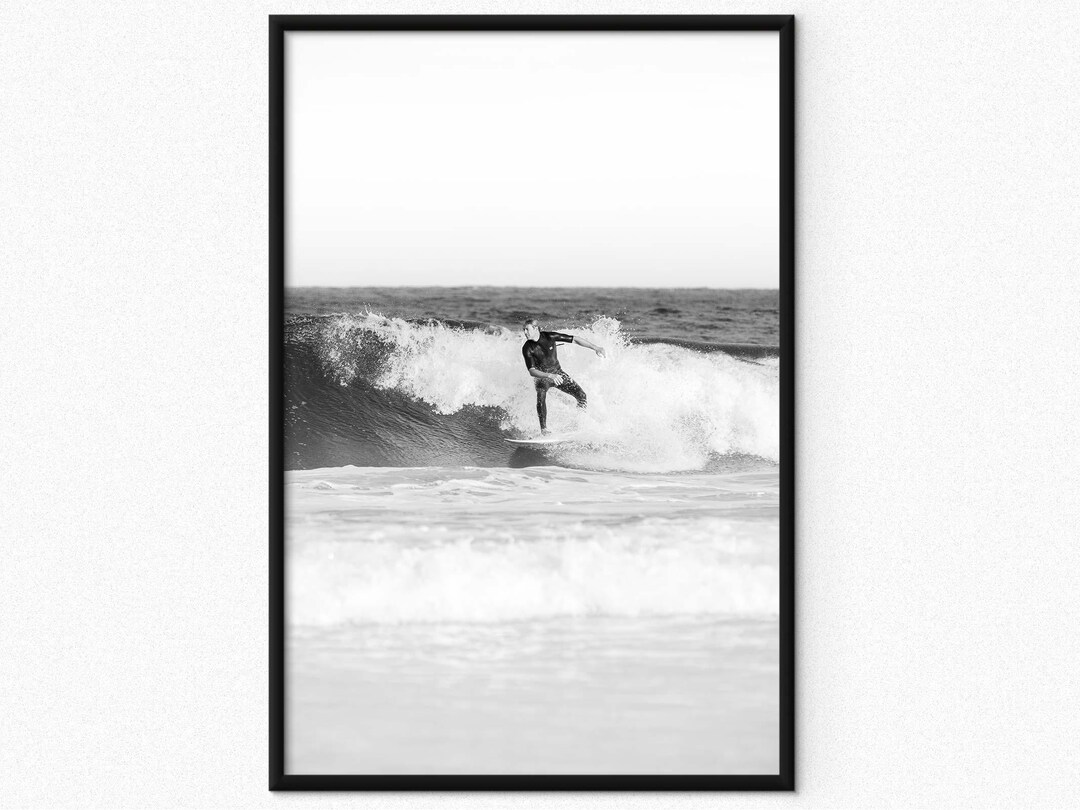 Framed Poster Men Surfing Wall Art Photography, Black and White Surf ...