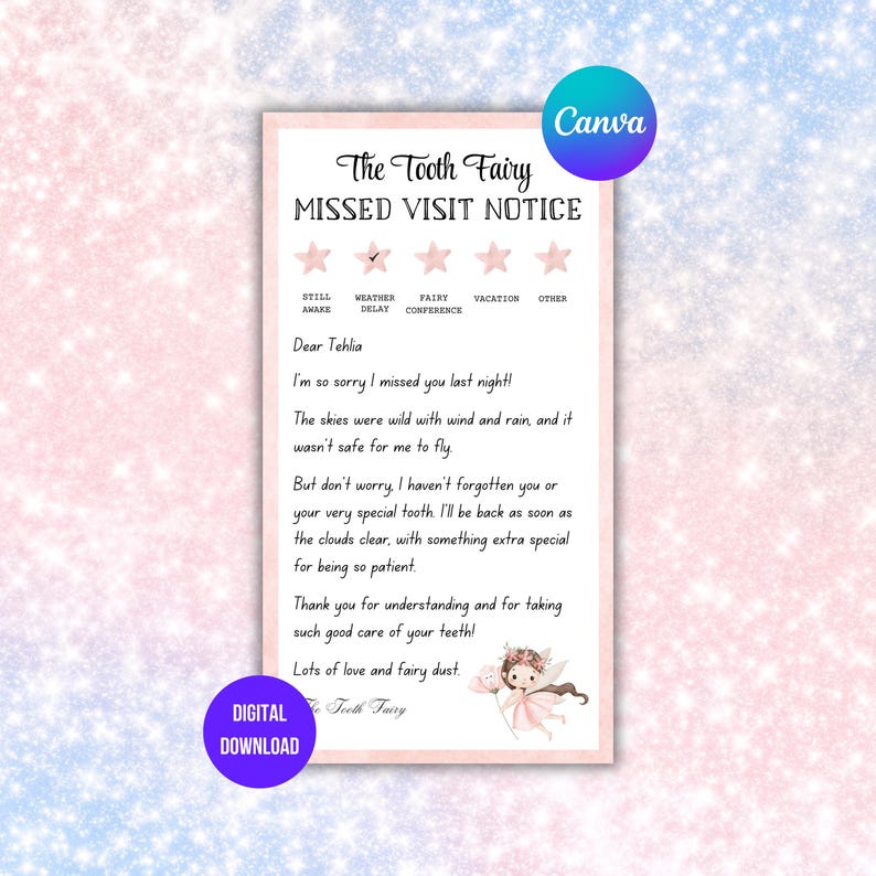Tooth Fairy Apology Letter, Editable Tooth Fairy Apology Note, Missed ...