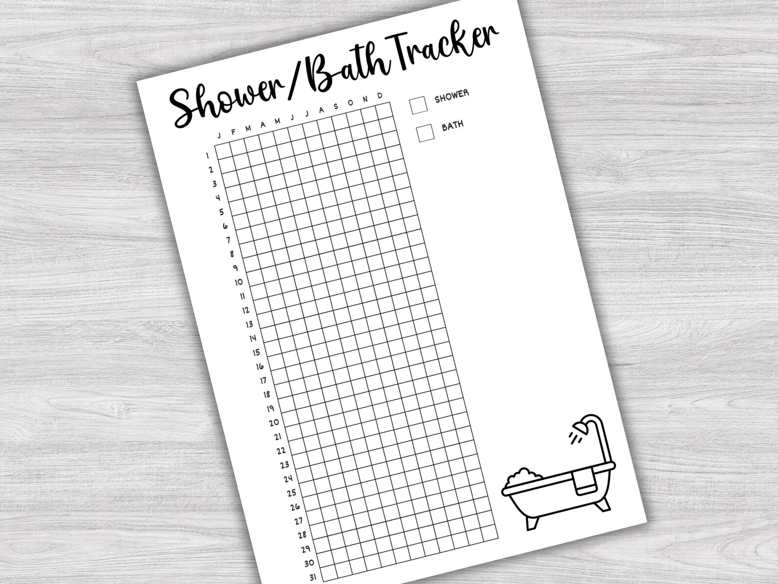 Shower Tracker, Bath Tracker, Hygiene Tracker, Monthly Tracker, Pixel ...