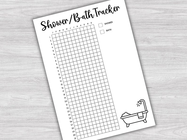 Shower Tracker, Bath Tracker, Hygiene Tracker, Monthly Tracker, Pixel ...