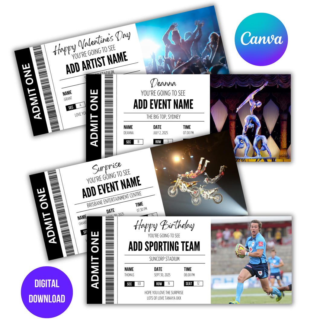 Editable Concert Ticket Canva Template, Custom Event Ticket, Concert ...