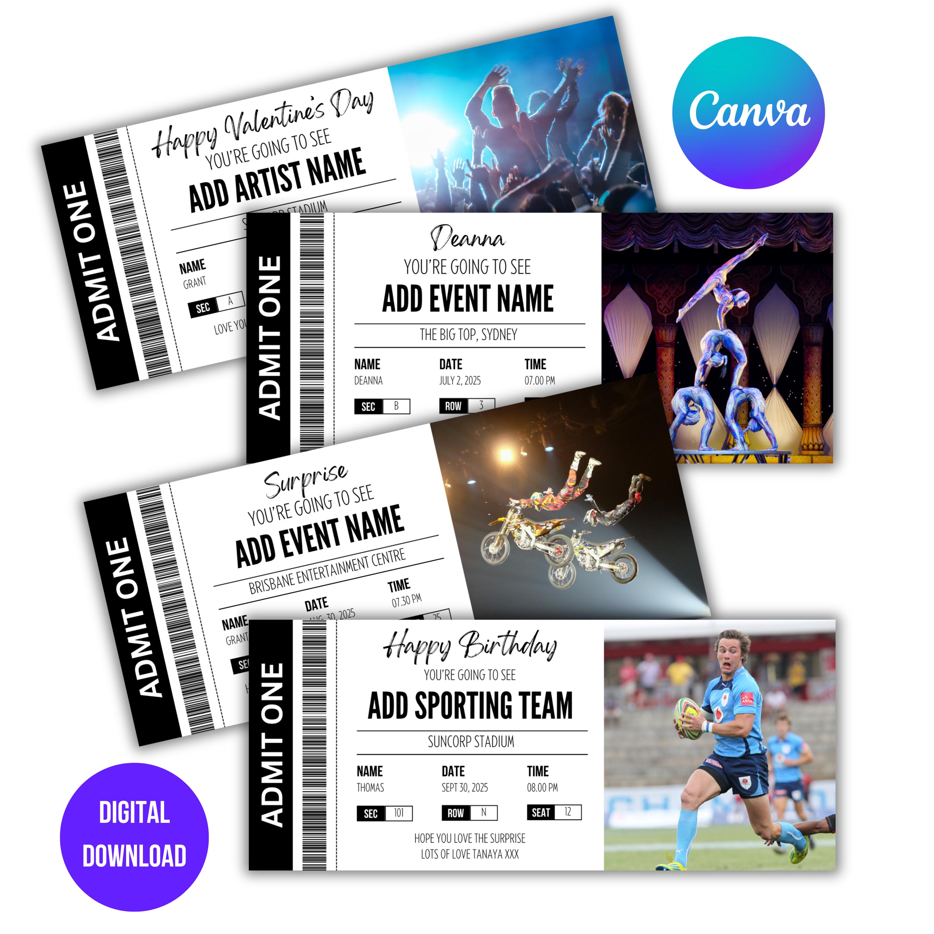 Editable Concert Ticket Canva Template, Custom Event Ticket, Concert ...