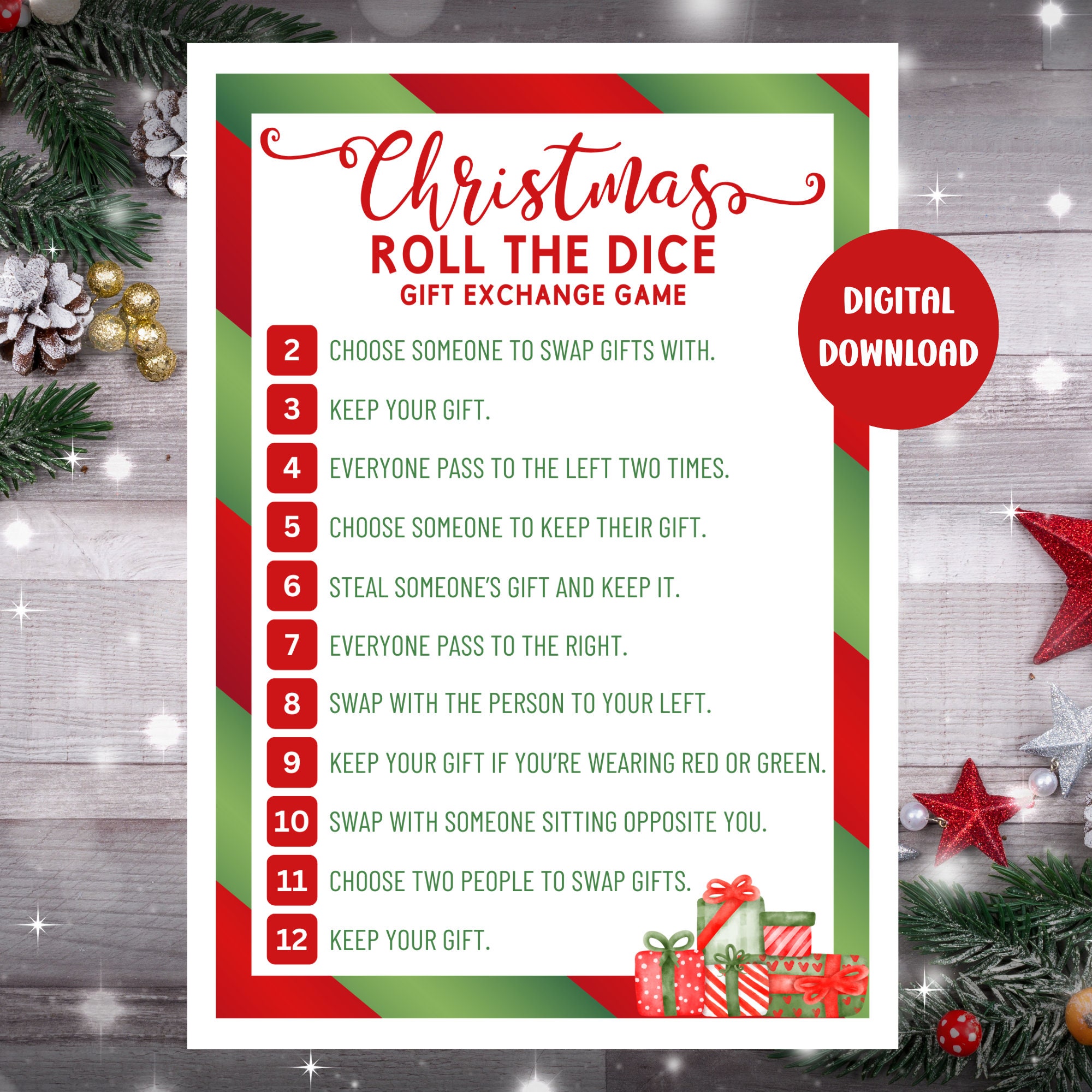 Christmas Gift Exchange Game, Christmas Dice Game, Pass the Gift Game ...