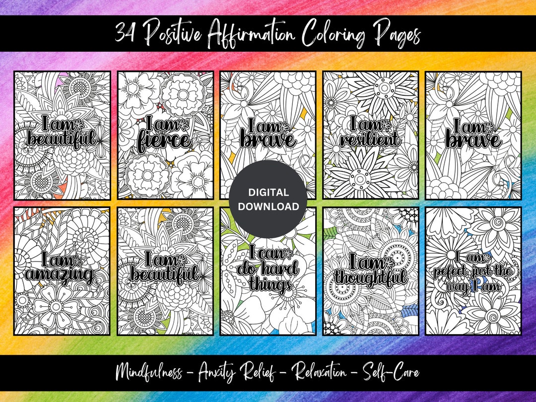 Positive Affirmation Coloring Pages Positive Mental Health - Etsy Australia