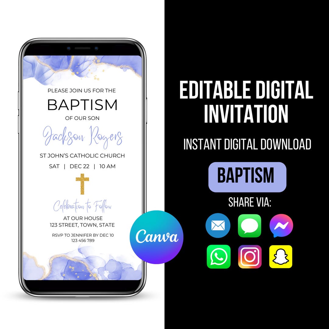 Digital Baptism Invitation Template, Electronic Baptism Invitation ...