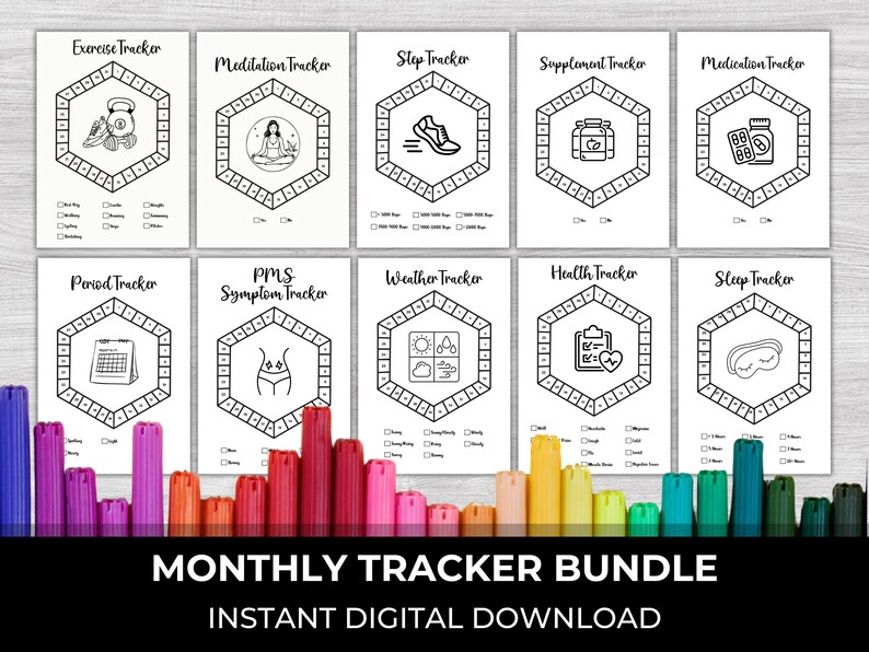 Monthly Tracker, Tracker Bundle, Journal Trackers, Pixel Tracker ...