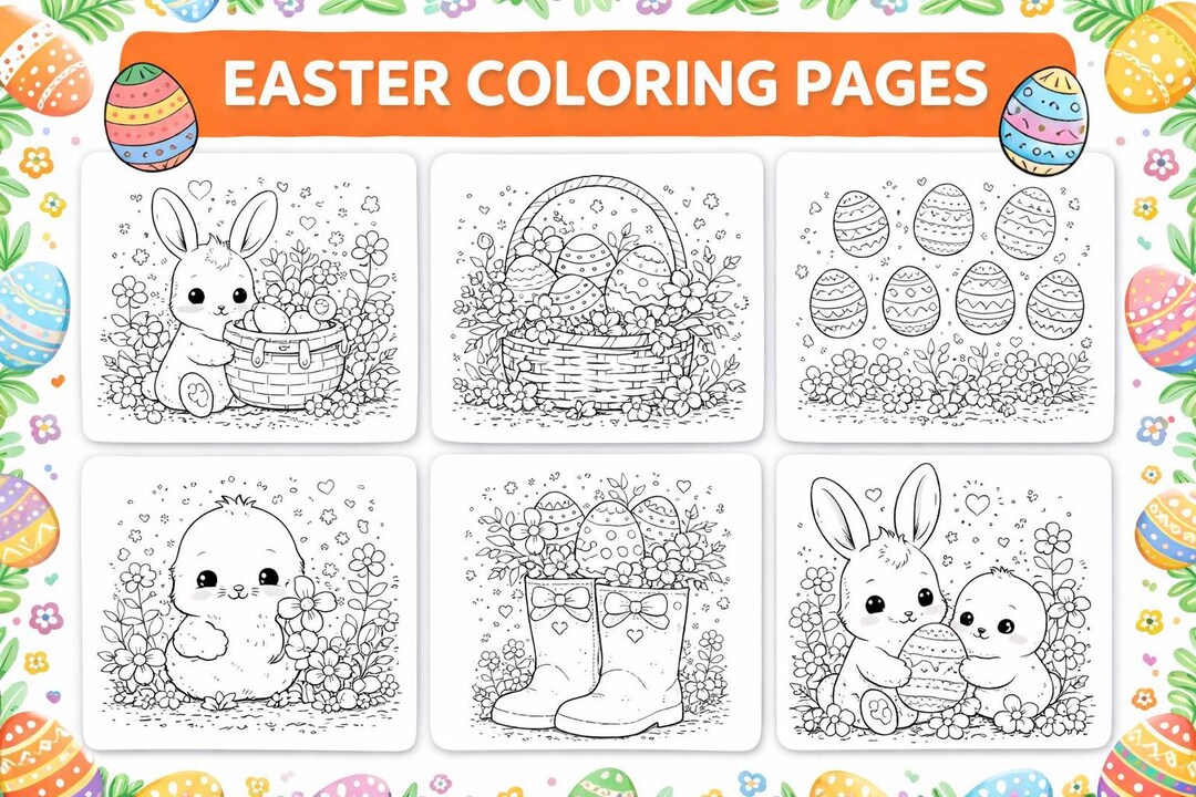 Easter Coloring Pages Printable, Spring Bunny Eggs Activity Book (PDF ...