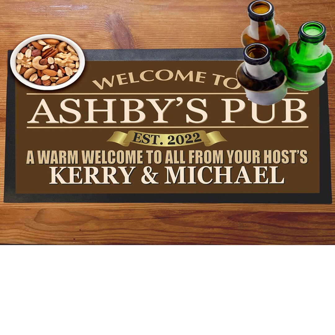Welcome Bar Mat Runner With Non Slip Rubber Back and Personalised Name ...