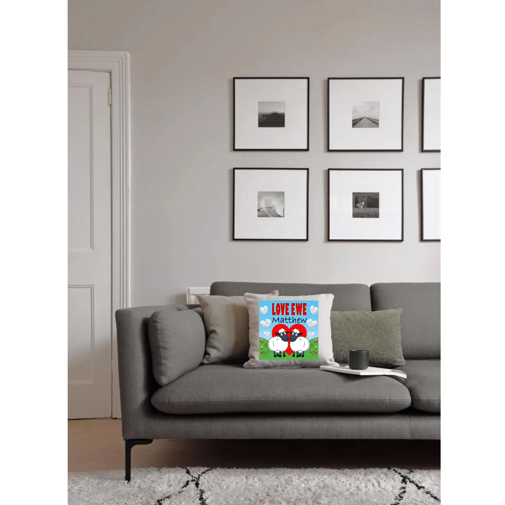 Love Ewe Male Sheep Personalised Cute Natural Woven Linen Style Cushion ...