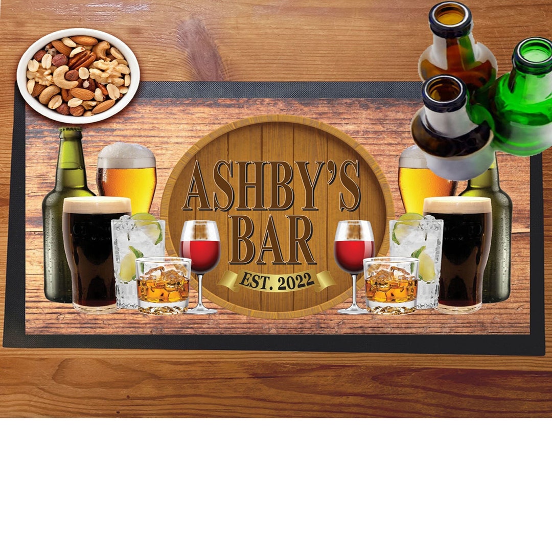 Wooden Barrel Plaque Bar Mat Runner With Non Slip Rubber Back With ...
