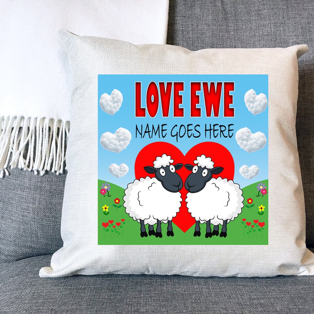 Love Ewe Male Sheep Personalised Cute Natural Woven Linen Style Cushion ...