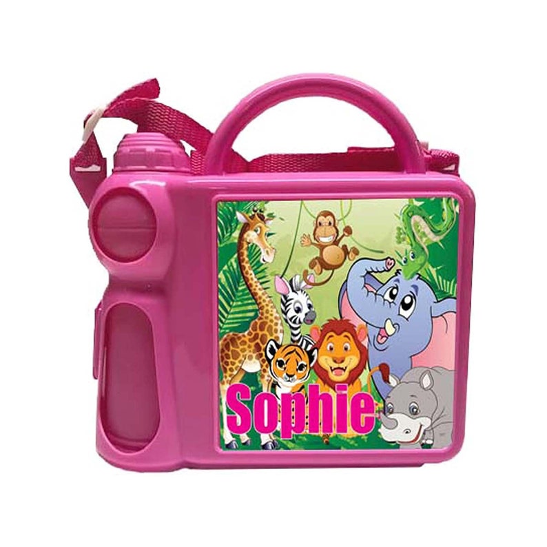 Personalised Safari Jungle Animals Plastic Lunch Box and Water Bottle ...