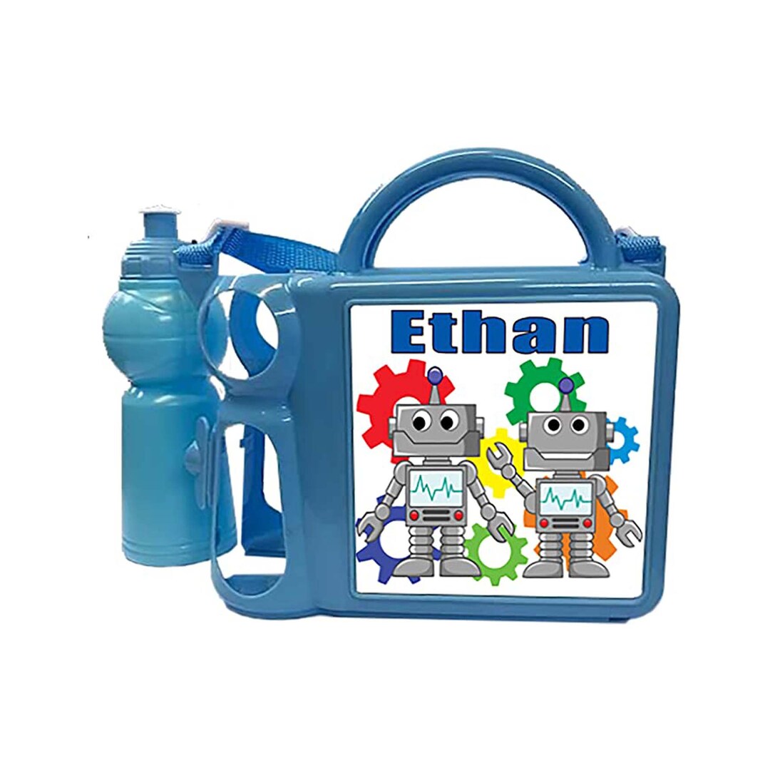 Personalised Robot Plastic Lunch Box and Water Bottle Back to School ...