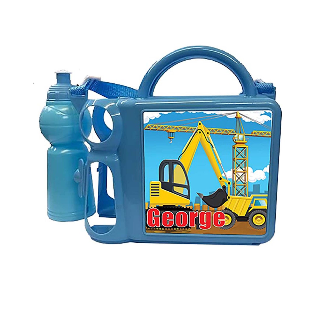 Personalised Digger Plastic Lunch Box and Water Bottle Back to School ...