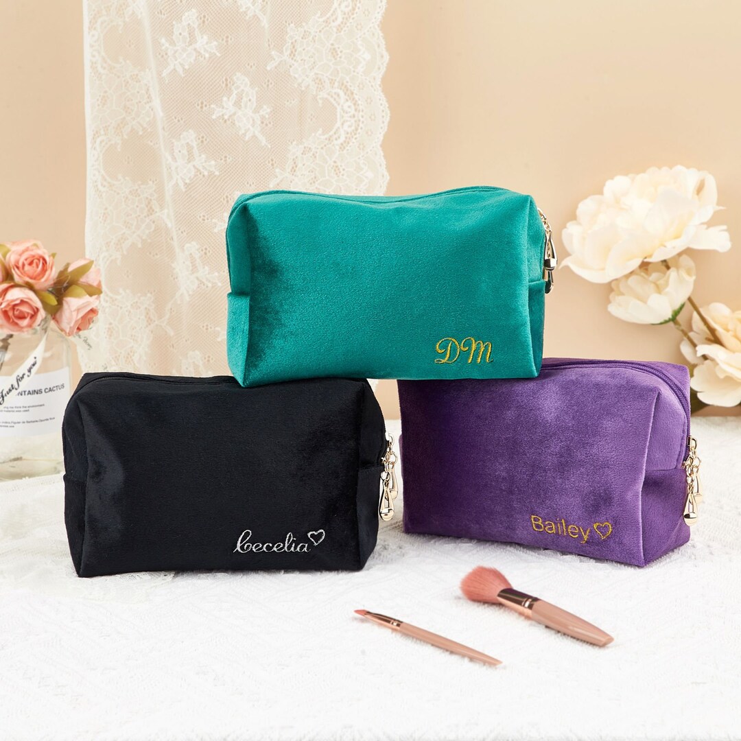 Custom Makeup Bag,embroidered Cosmetic Bag,bridesmaid Gifts,birthday ...