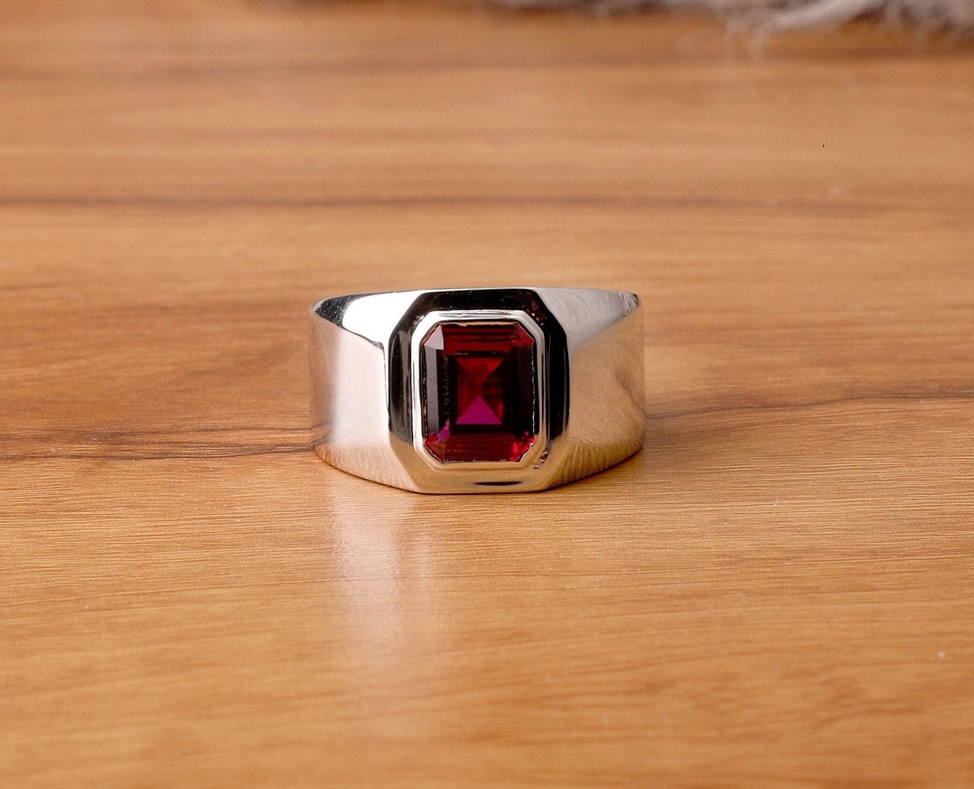 Men's Red Ruby Ring Halo Engagement Ring 2.4 Ct Emerald - Etsy