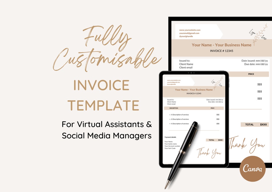 Virtual Assistant Invoice Template Instagram Virtual - Etsy Virtual Assistant Invoice Template Instagram Virtual - Etsy