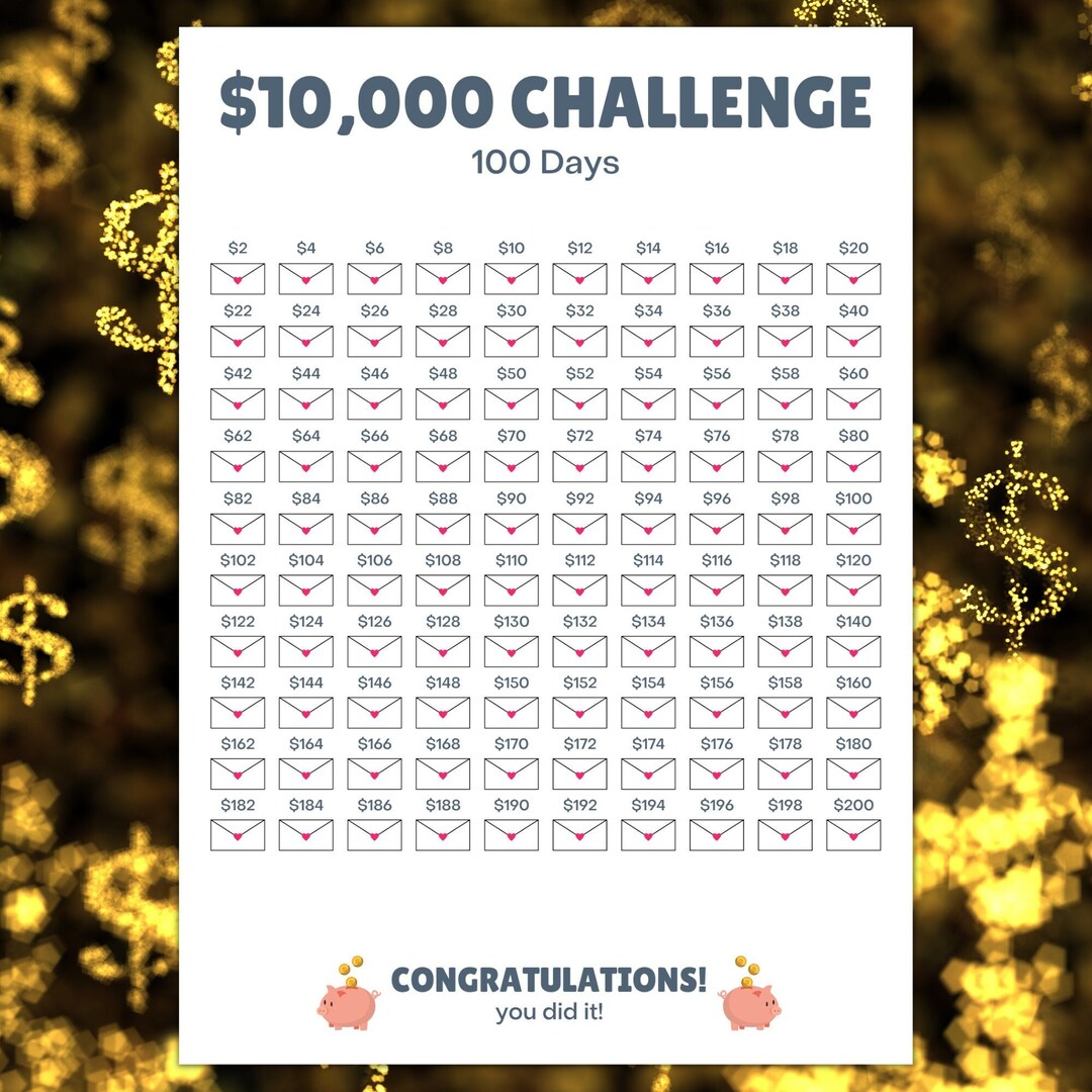 10,000 Savings Challenge Printable - Can You Reach the Goal in 100 Days ...