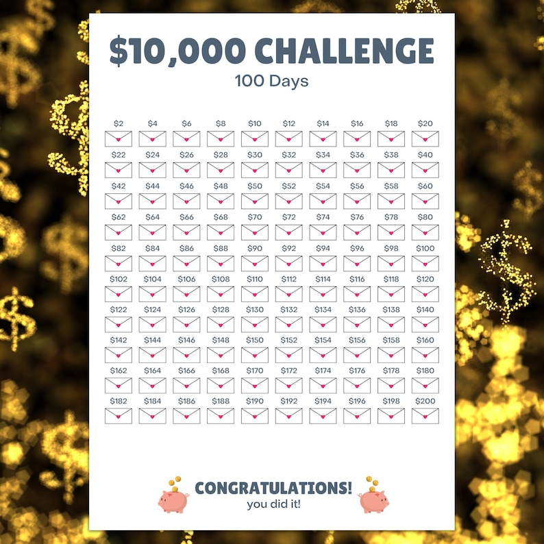 10,000 Savings Challenge Printable - Can You Reach the Goal in 100 Days ... 10,000 Savings Challenge Printable - Can You Reach the Goal in 100 Days ...