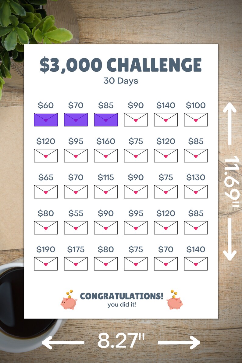 3,000 Money Saving Challenge Printable - the Ultimate Savings Challenge | Saving Tracker - Save ...