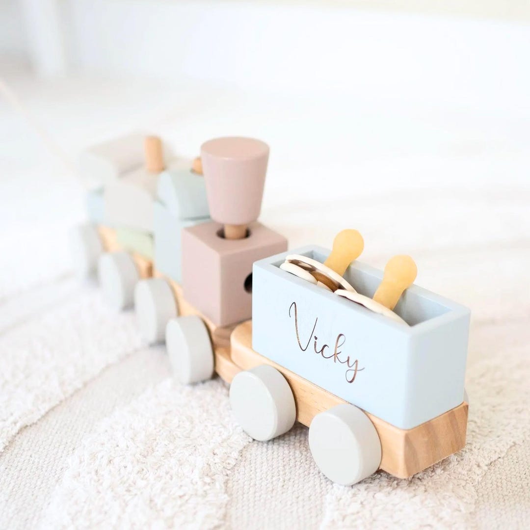 Personalized Wooden Train With Name | Pull-along and Stacking Toy | 1st ...