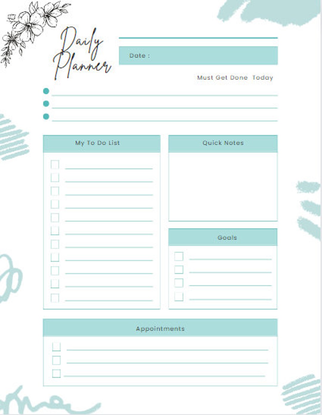 Digital Daily Planner, Printable and Downloadable Floral Planner Simple ...