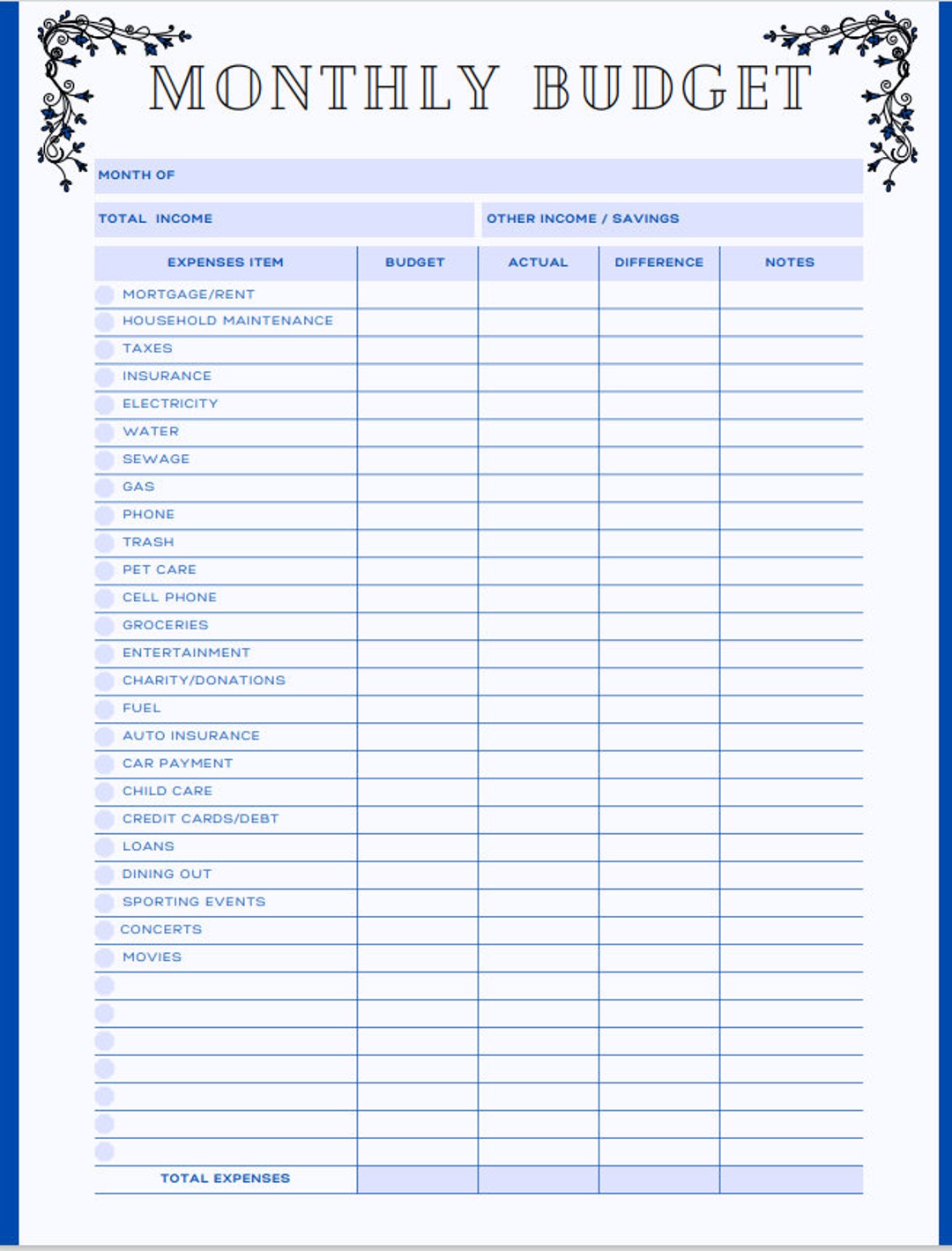Downloadable Digital Monthly Budget Planner, Financial Planner ...