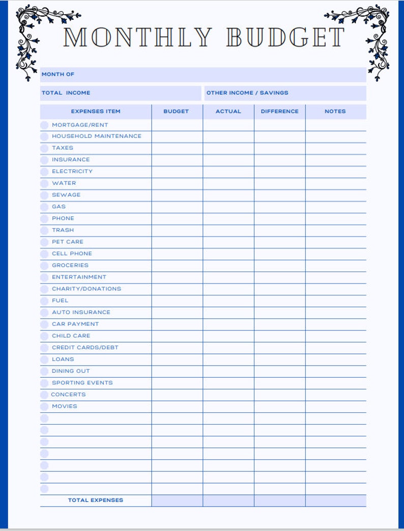 Downloadable Digital Monthly Budget Planner, Financial Planner ...