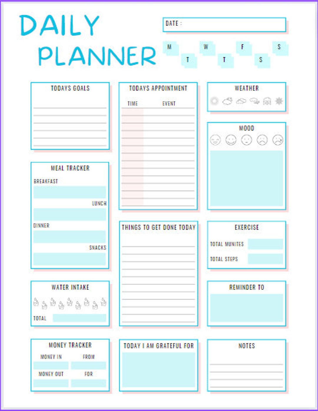 Mental Health Planner, Daily Meal Tracker, Digital Planner, Printable ...
