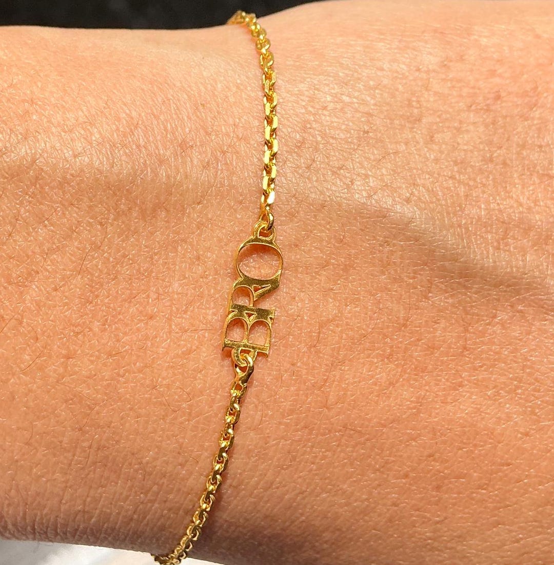 18K Real Gold Bro Initial Bracelet | Dainty Yellow Gold Charm ...