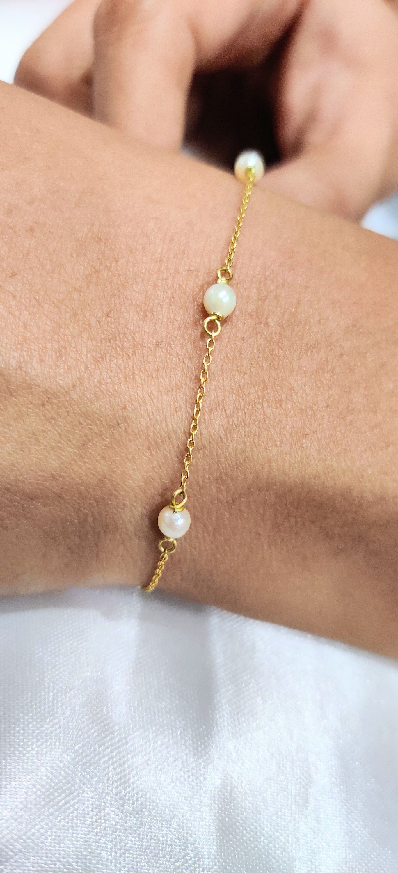 Dainty 18k Solid Gold Japanese Culture Pearl Bracelet Beaded - Etsy