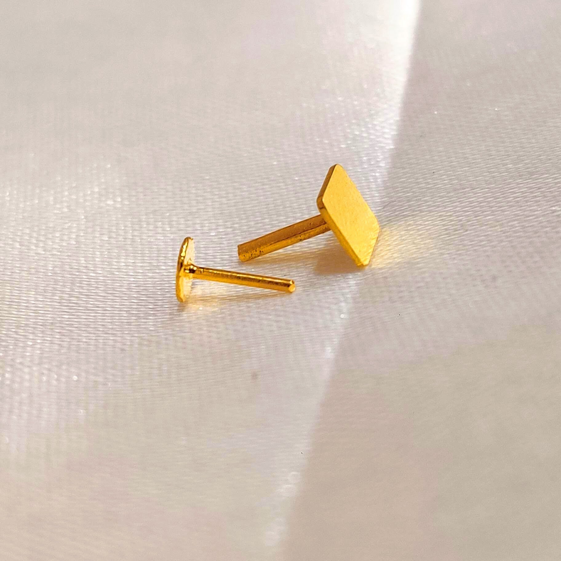 18k Gold Square Nose Stud, Real Gold Nose Push Back , Nose Screw, Gold ...