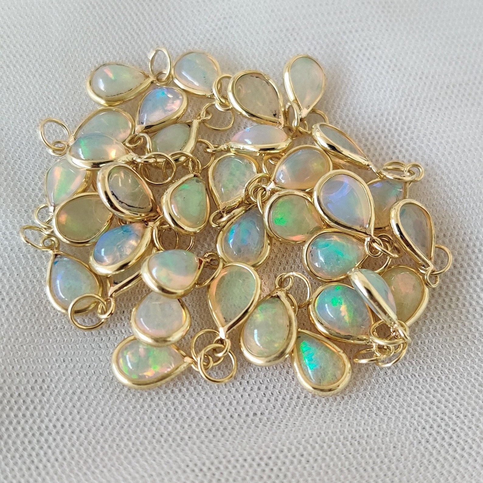 Real 18k Gold Opal Pear Charm, Natural Opal Stone, Solid 18 Carat Gold ...